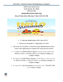 3rd Qtr 2023 Classes | Dorothy C. Benson Senior Multipurpose Complex